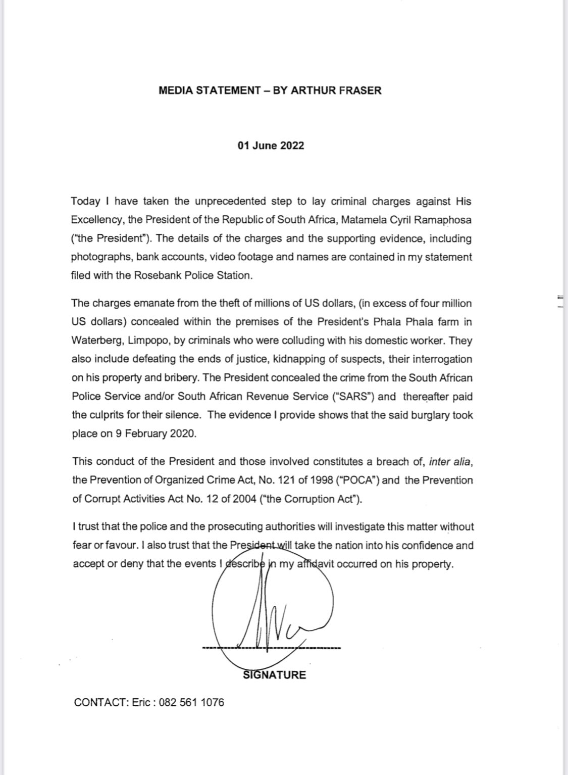 Arthur Fraser opens criminal case against Cyril Ramaphosa - KAYA 959