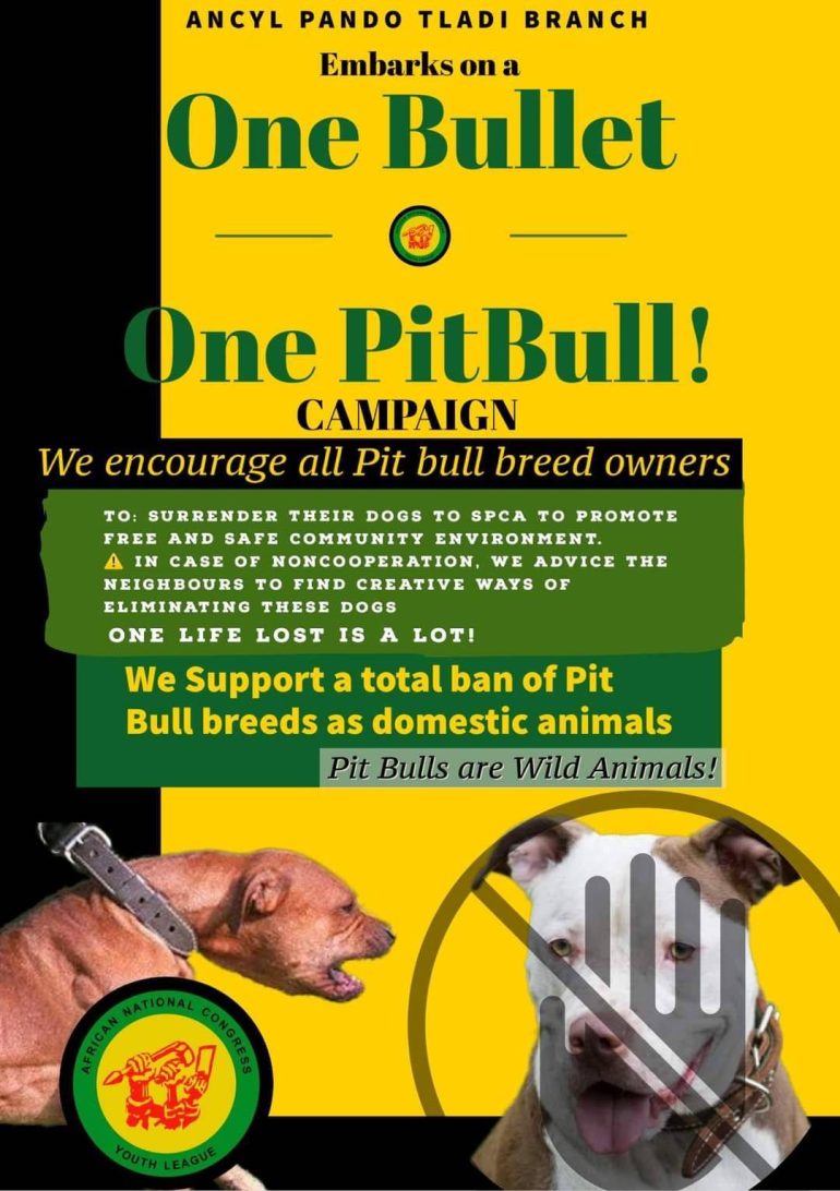 ANCYL branch slammed for 'one bullet, one pit bull' stance