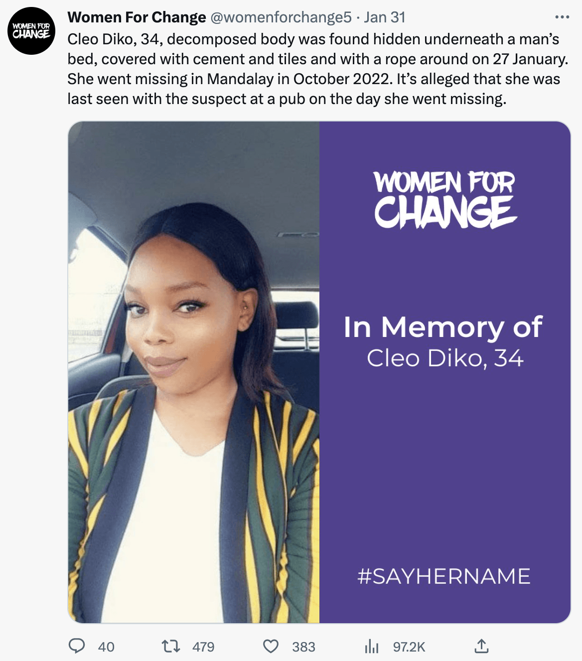 Missing woman's burnt body discovered after two days - KAYA 959