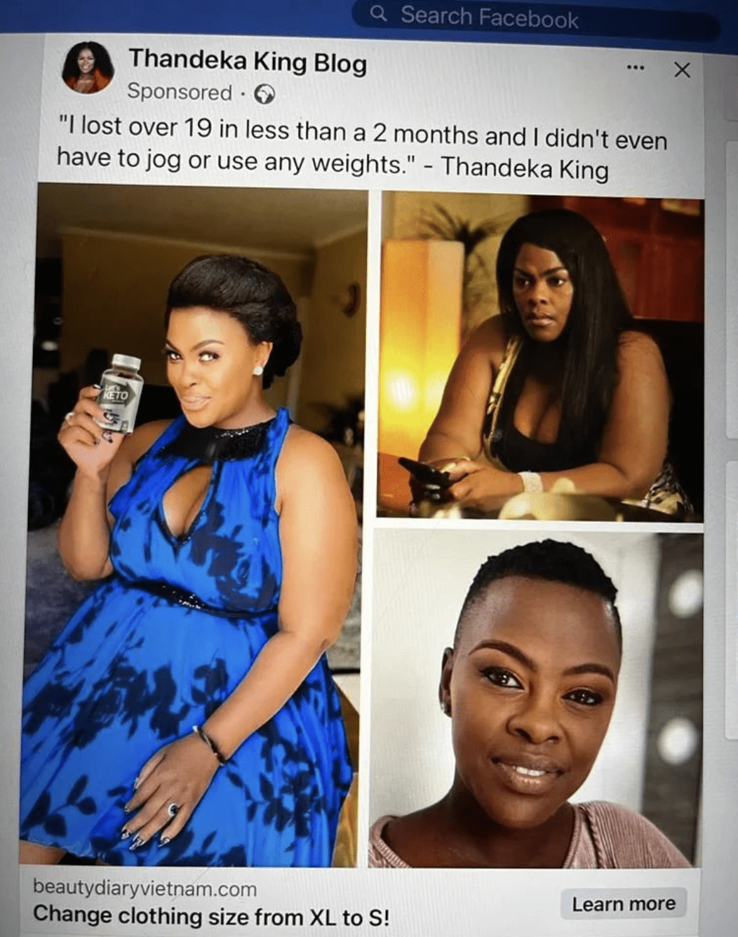 Thandeka Dawn King cautions over fake diet ad featuring her