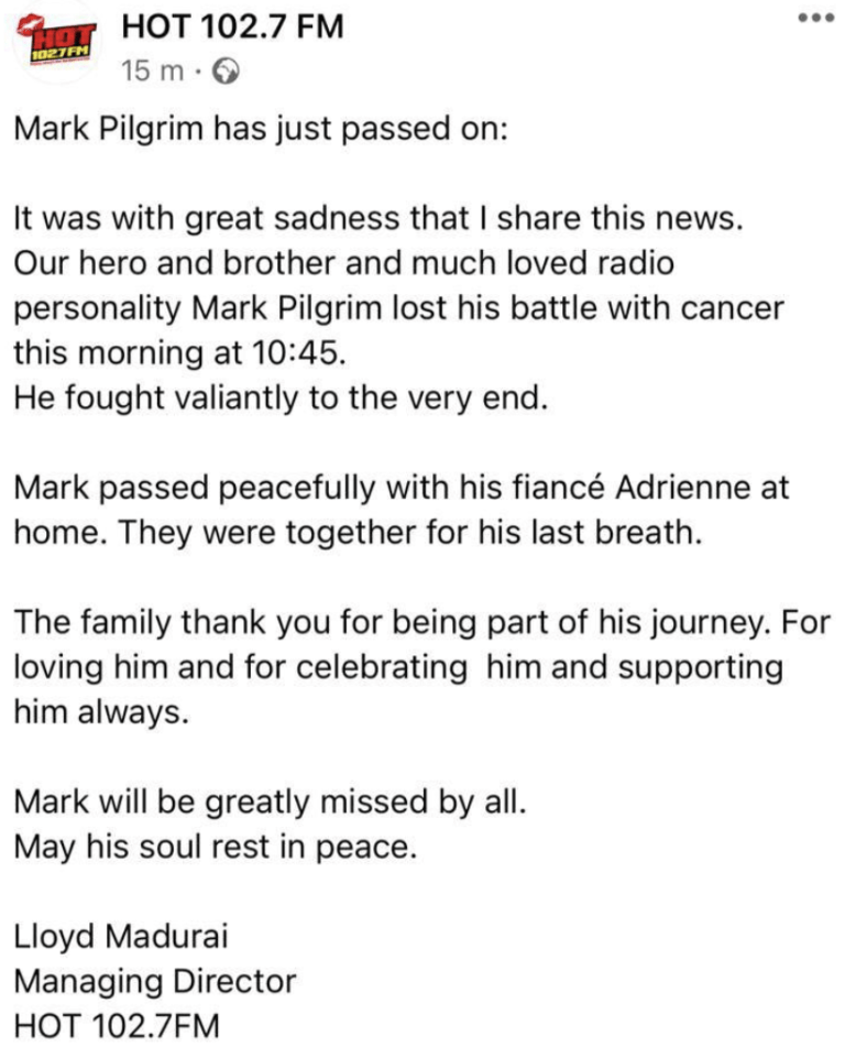 Veteran radio personality Mark Pilgrim has died - KAYA 959