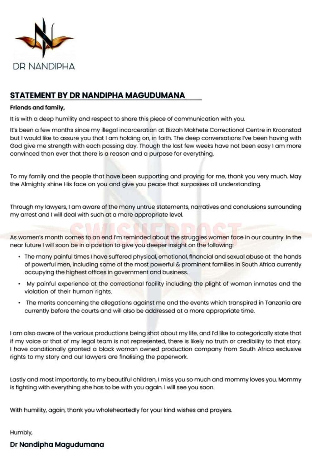 Dr Nandipha Magudumana has released a statement through her lawyers - KAYA 959