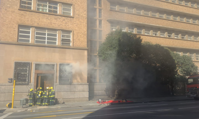 Emergency Service respond to a fire at the SARS building on Rissik street