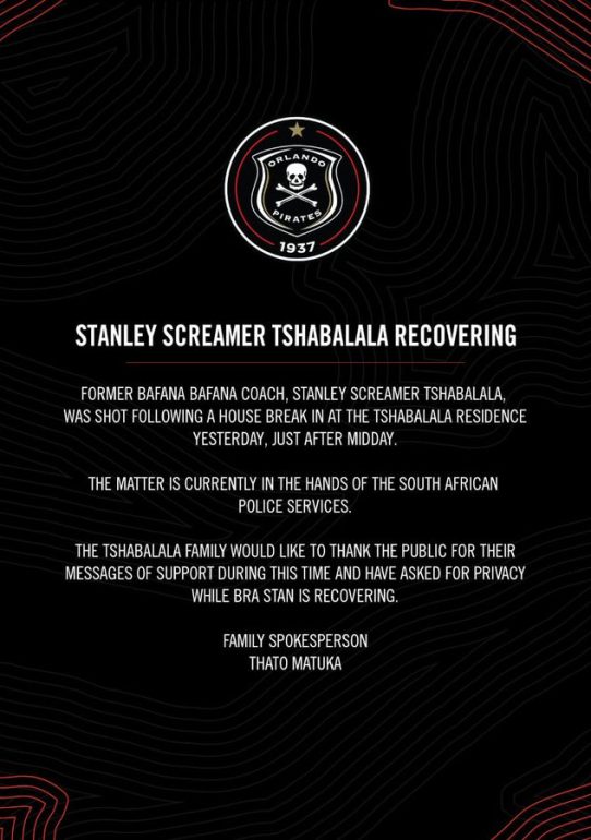 Stanley "Screamer" Tshabalala recovering after shooting in home invasion