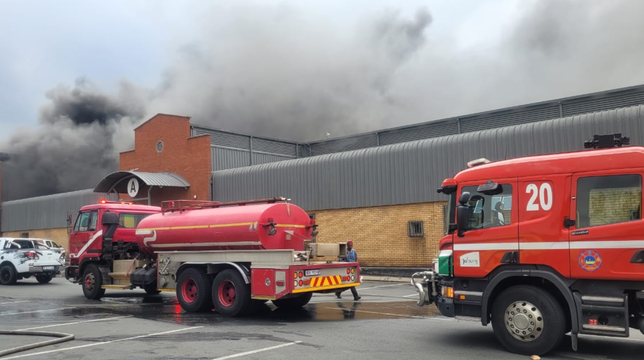 City of Joburg EMS on scene at a factory fire in China Mart, Johannesburg