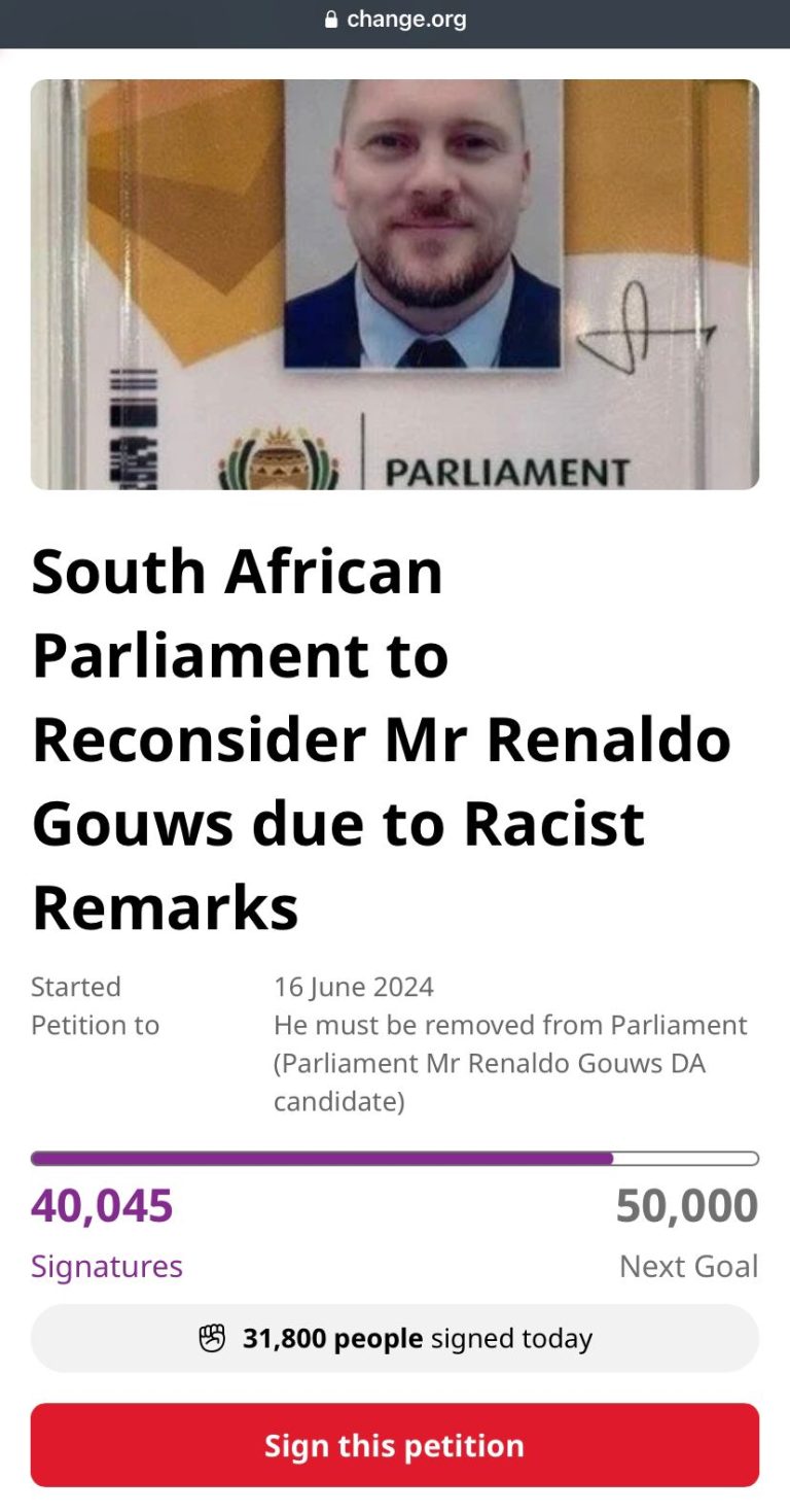 Over 38 000 people sign a petition to have DA MP Renaldo Gouws removed ... Over 38 000 people sign a petition to have DA MP Renaldo Gouws removed ...