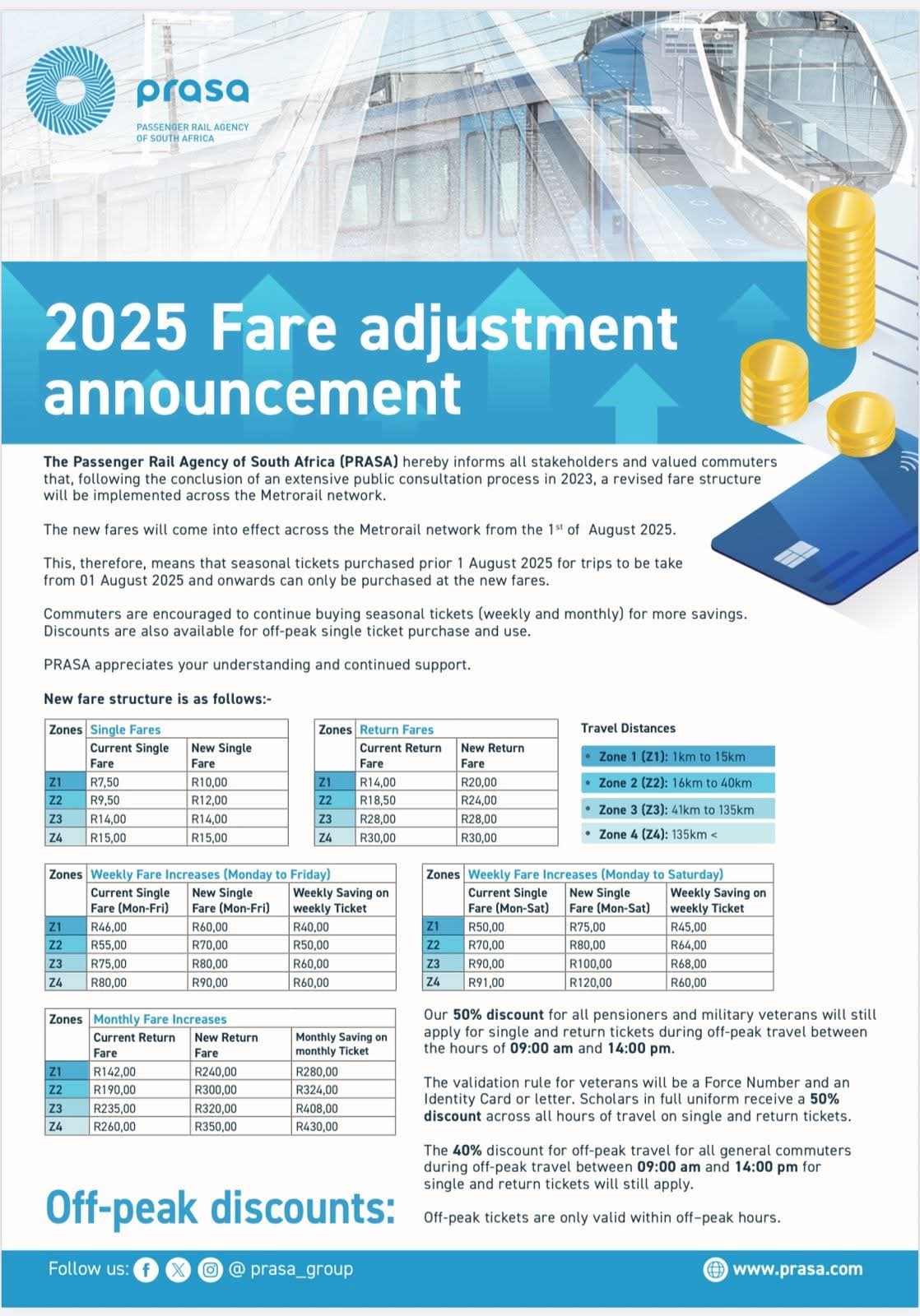 Metrorail fares set to rise for the first time in a decade