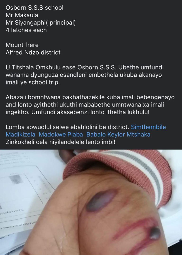 Eastern Cape grade 12 learner assaulted over unpaid school trip