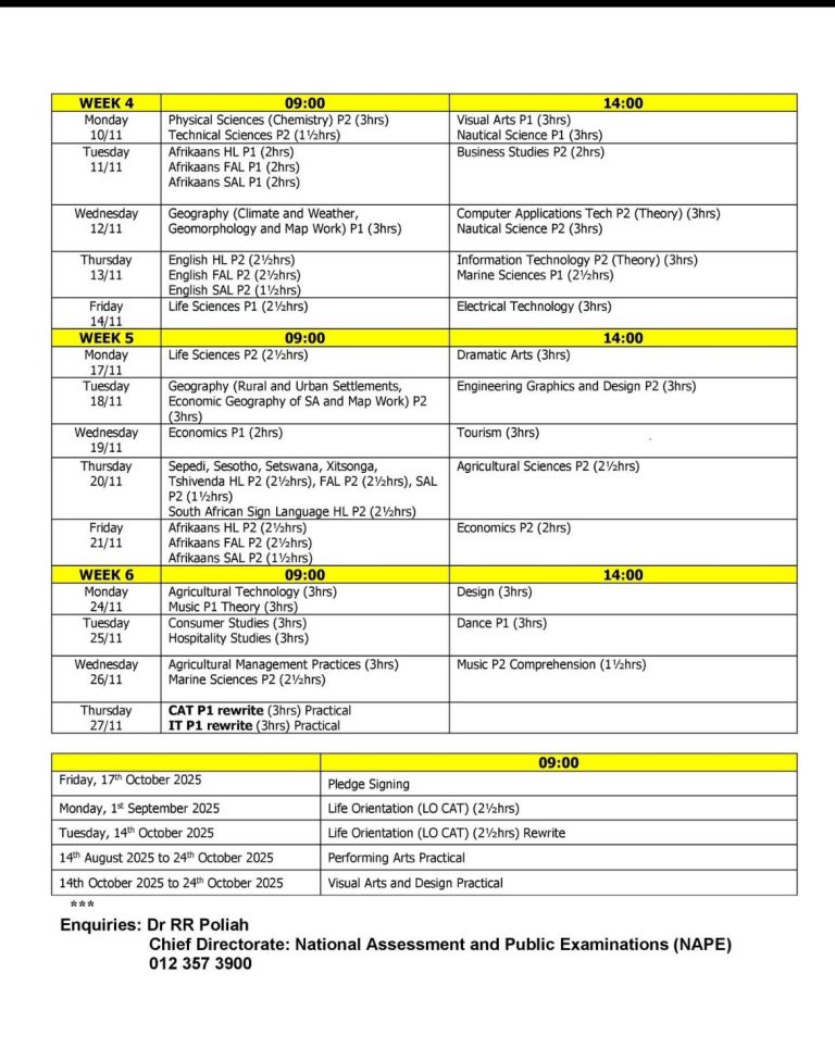 Matric exams kick off Tuesday: Get the full timetable for the class of 2025