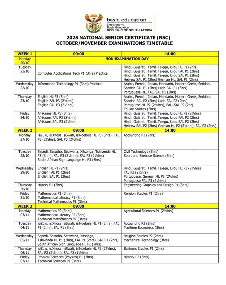 Matric exams kick off Tuesday: Get the full timetable for the class of 2025