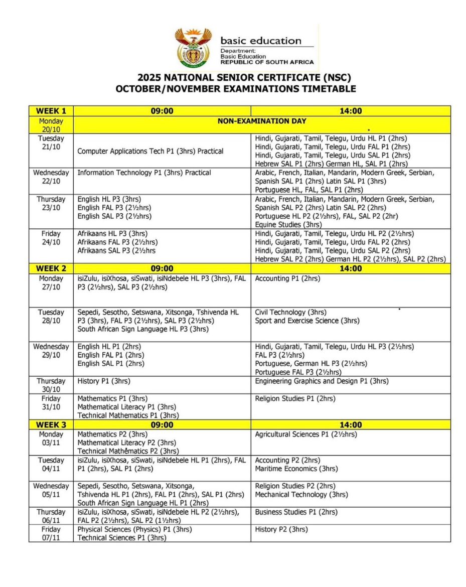 Matric exams kick off Tuesday: Get the full timetable for the class of 2025