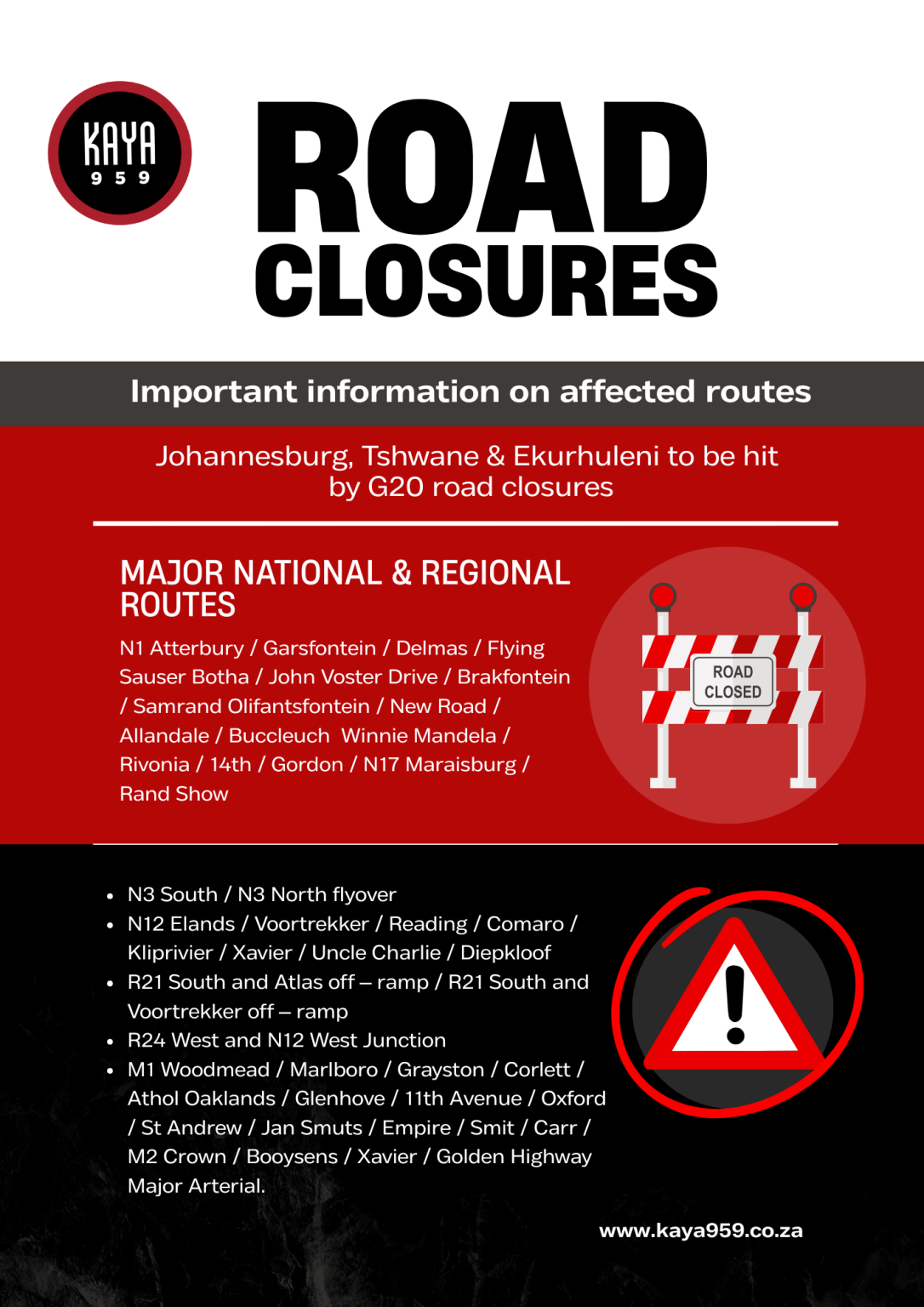Infographic: G20 road closures that will disrupt traffic in Gauteng ...
